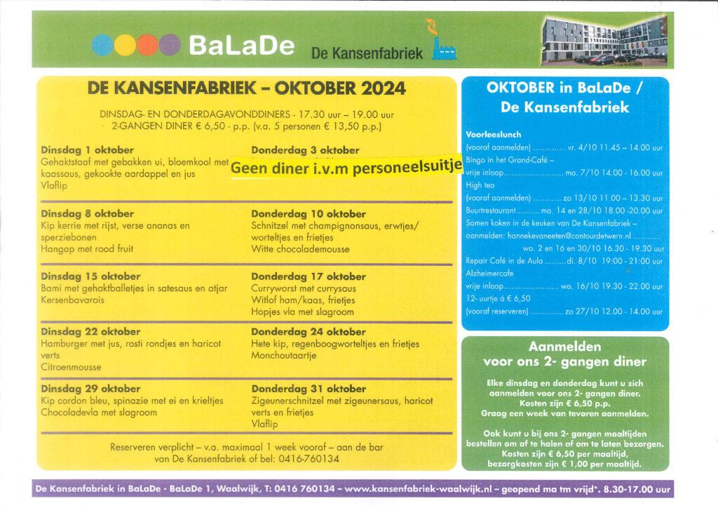 Menu 2-gangen diners dinsdag- & donderdagavond oktober 2024 – De ...